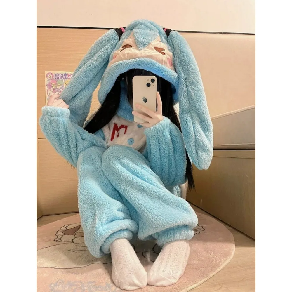 Coral Velvet Hatsune Miku Pajamas for Women Autumn and Winter Thickened ...
