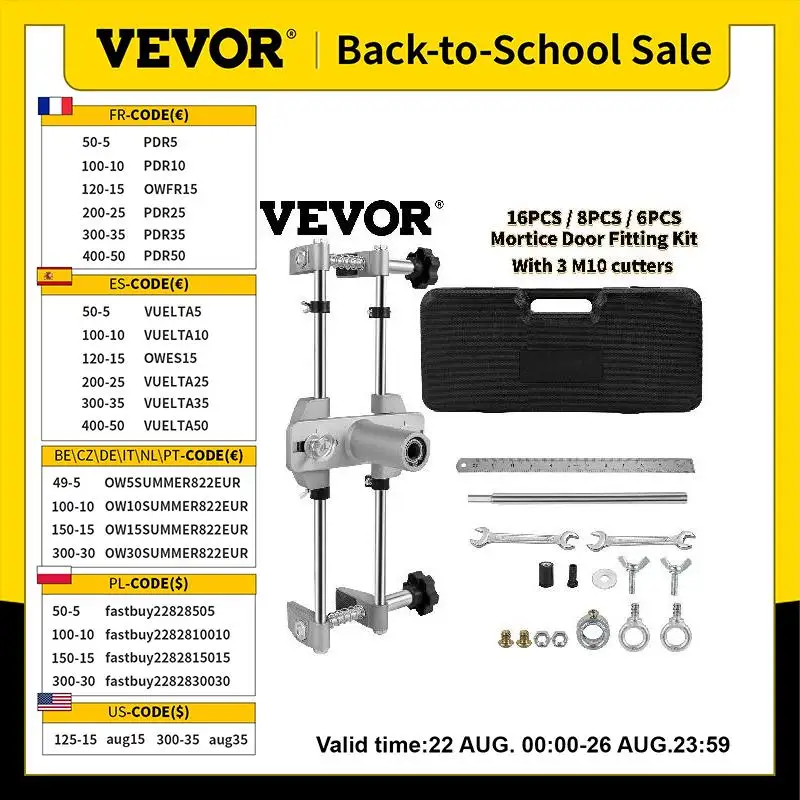 Vevor Door Jam Jig Kit Door Lock Mortise With 3pcs 18mm / 22mm / 25mm ...