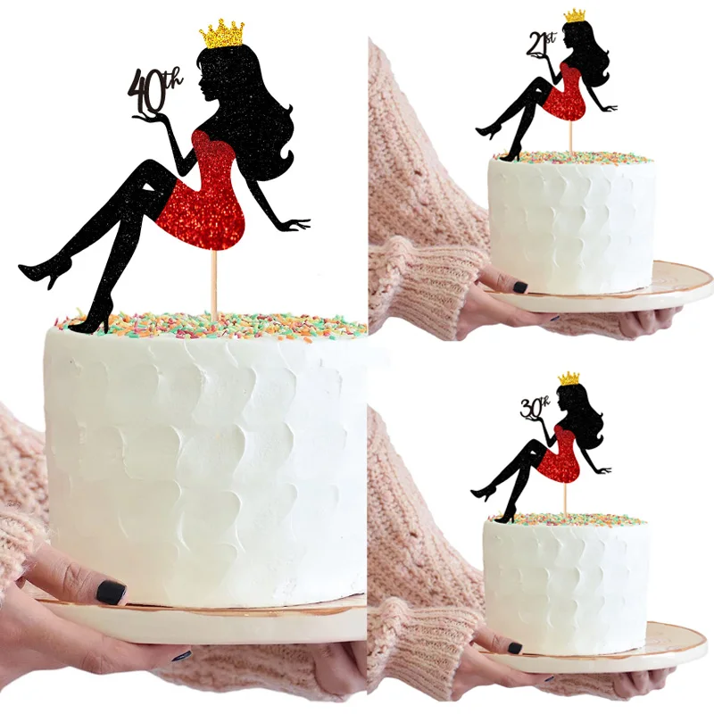 Glitter-High-Heels-Lady-Cake-Toppers-Paper-18Th-To-90Th-Crown-Girl ...