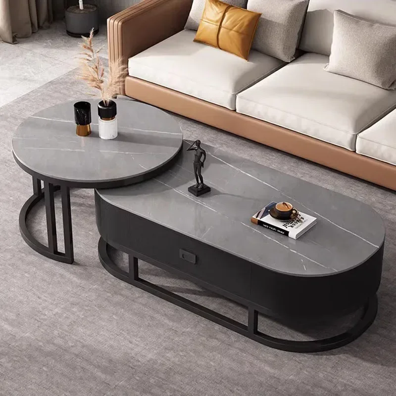 Oval-Black-Set-Coffee-Table-Luxury-Storage-Simple-Books-Round-Coffee ...