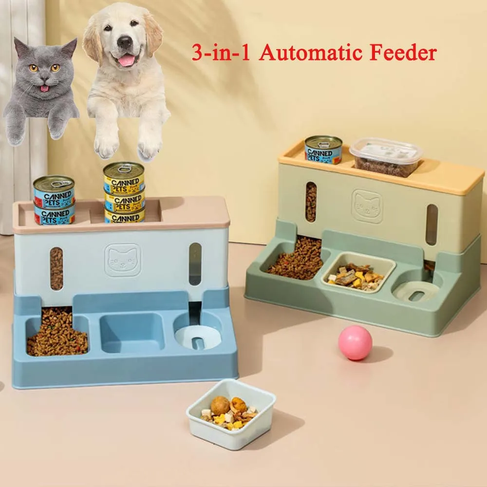 3-in-1-Automatic-Pet-Feeder-Cat-Bowl-Dog-Feeding-Food-Bowl-Double-Dish ...