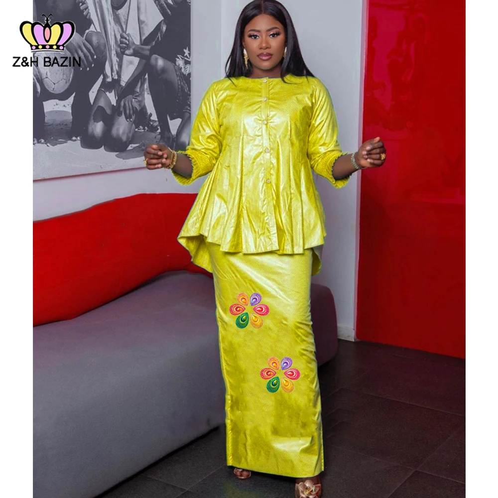 Two-Piece-Set-African-Bazin-Dress-With-Loincloths-For-Women-Wedding ...