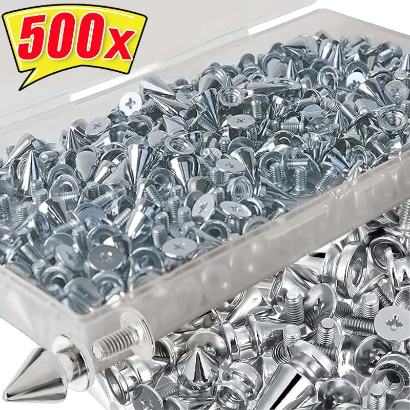 500-10PCS-Round-Cone-Rivets-Spikes-Metal-Screwback-Studs-DIY-Leather ...