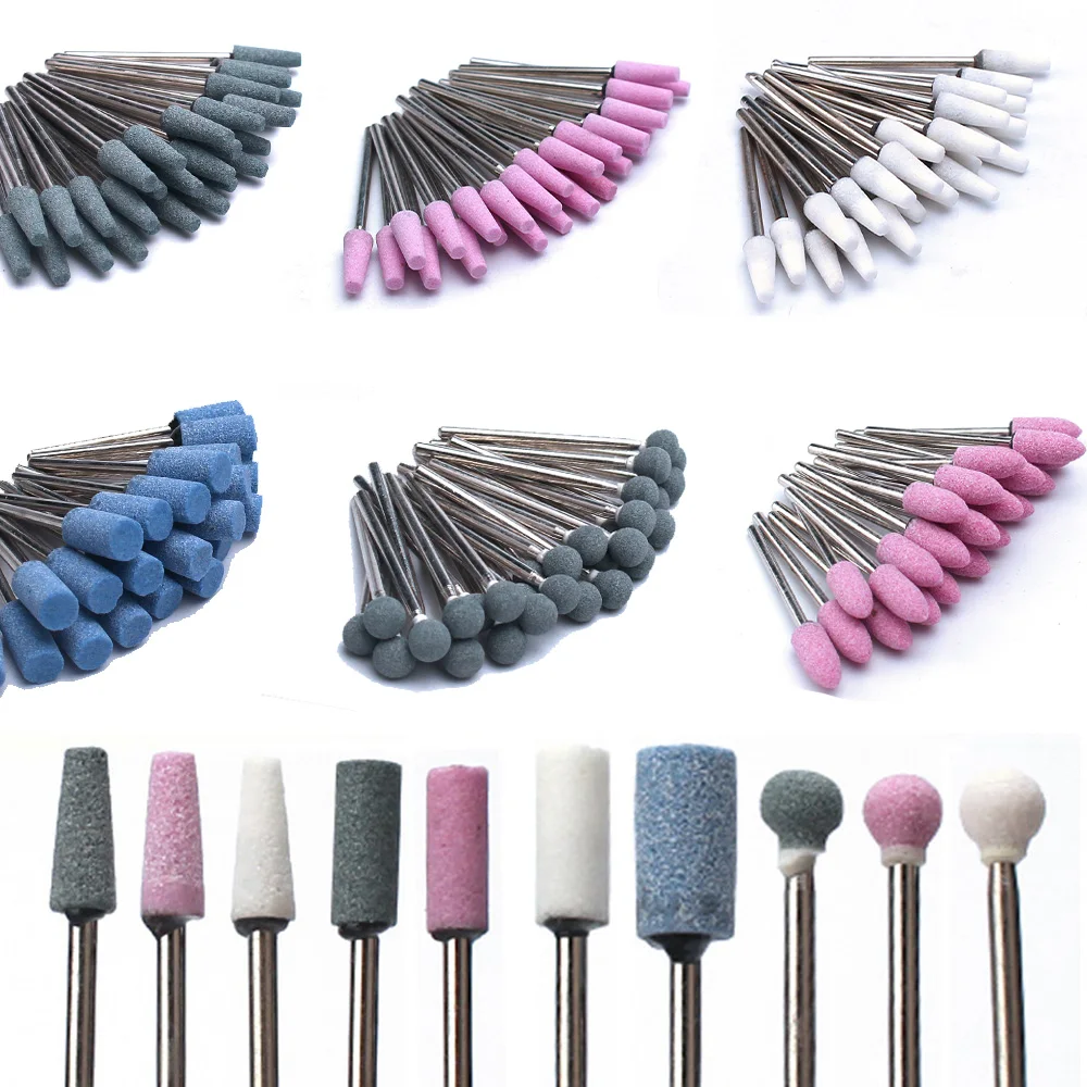 20 Type 50pcs Corundum Pink White Nail Drill Bit Milling Cutter Clean ...