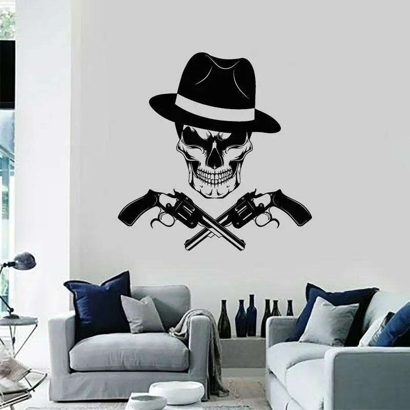Death Skull Head Gangster Guns Hat Mafia Wall Stickers Vinyl Home Decor ...
