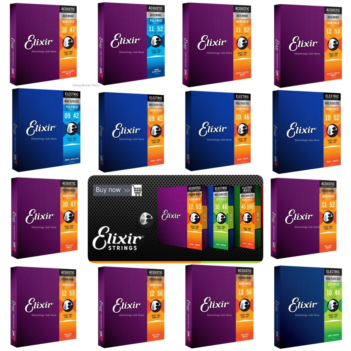 Elixir-NANOWEB-Phosphor-Bronze-80-20-Acoustic-Electric-Guitar-Strings ...