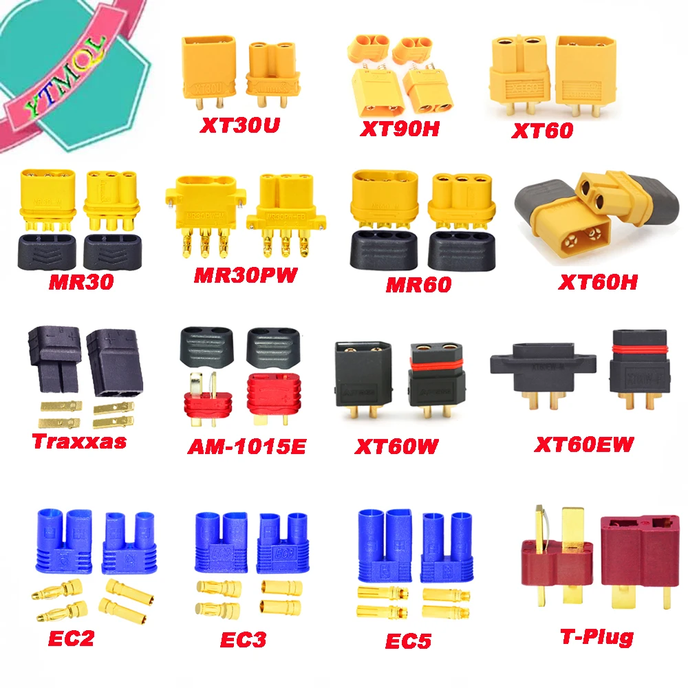 10 Pairs XT30 XT30U XT60 XT60H XT90 EC2 EC3 EC5 T Plug Battery Connector Set Male Female Gold ...