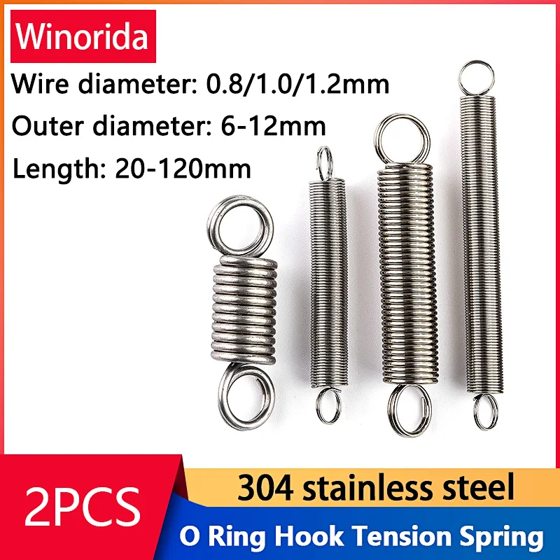 2Pcs Wire Diameter 0.8mm 1mm 1.2mm O Ring Hook Tension Spring 304 ...