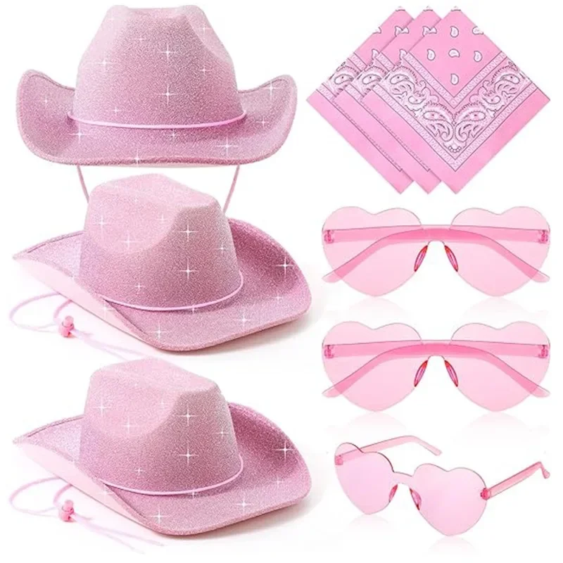 Pink Cowboy Hat Bachelorette Party 3pcs/Set Decoration Western Cowboy ...
