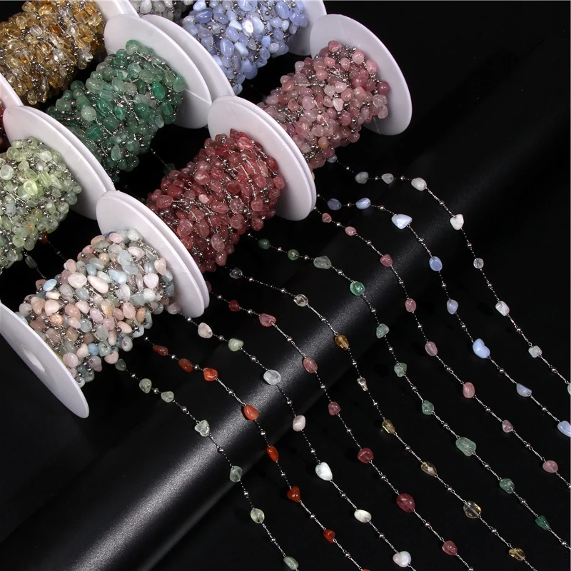 Natural-Quartzs-Stone-Stainless-Steel-Chips-Beads-Chains-For-DIY ...