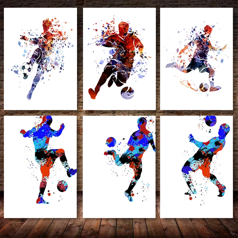 Watercolor-Soccer-Football-Player-Poster-Canvas-Painting-Abstract-Sport ...