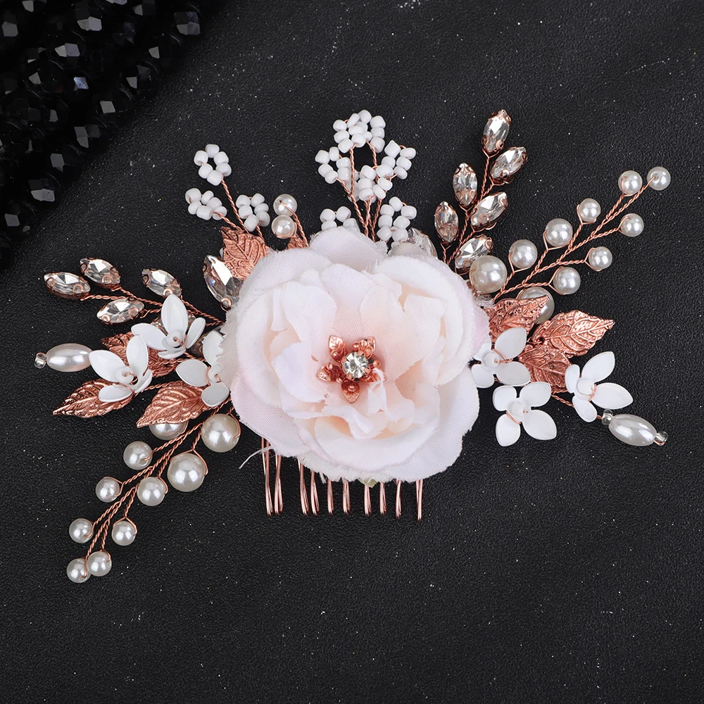 Pink-Woman-Hair-Comb-Rhinestone-Luxury-Hairpieces-Flower-Bride-Head ...