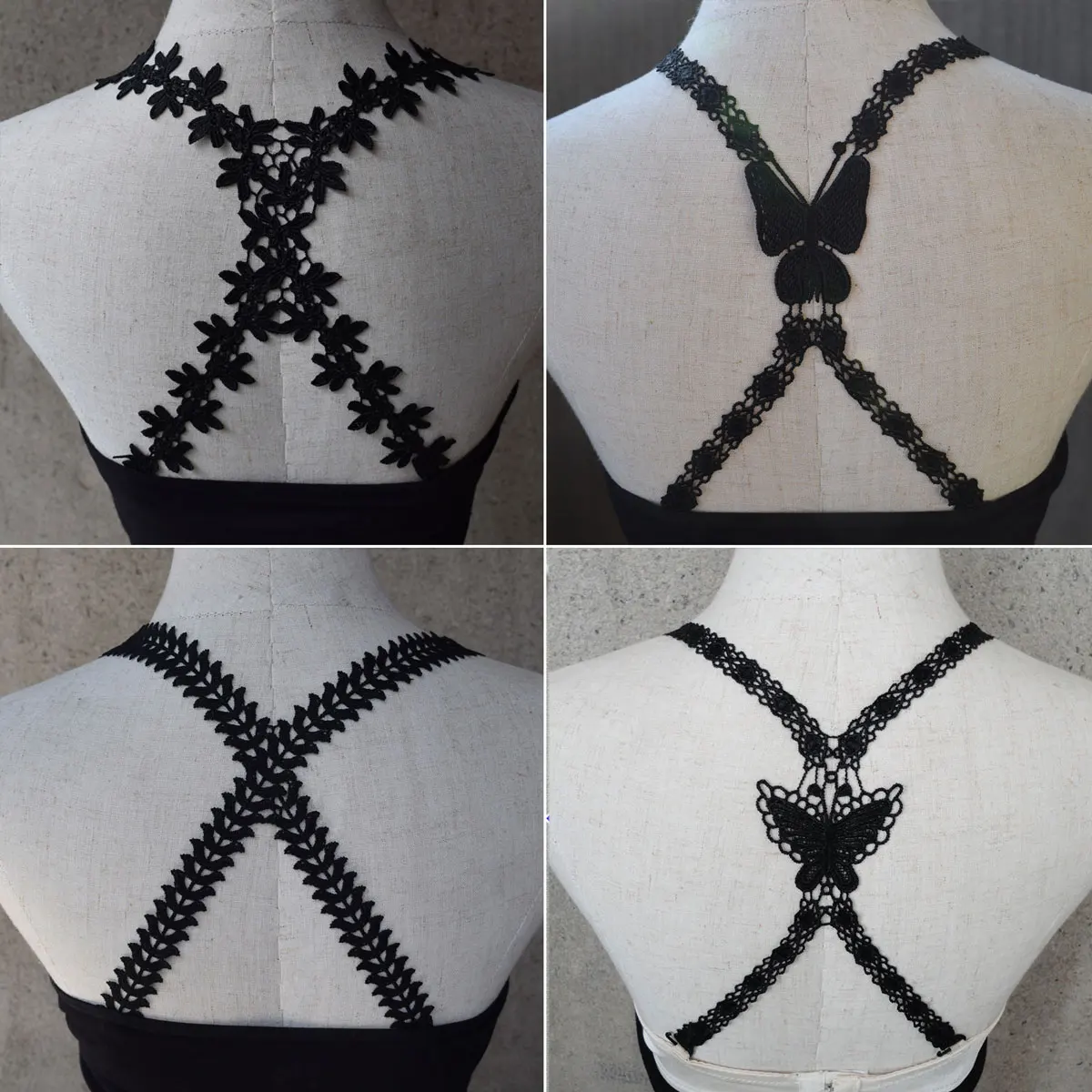 Lace Butterfly Flower Cross Back Decorative Bra Straps - 1 piece (Style ...