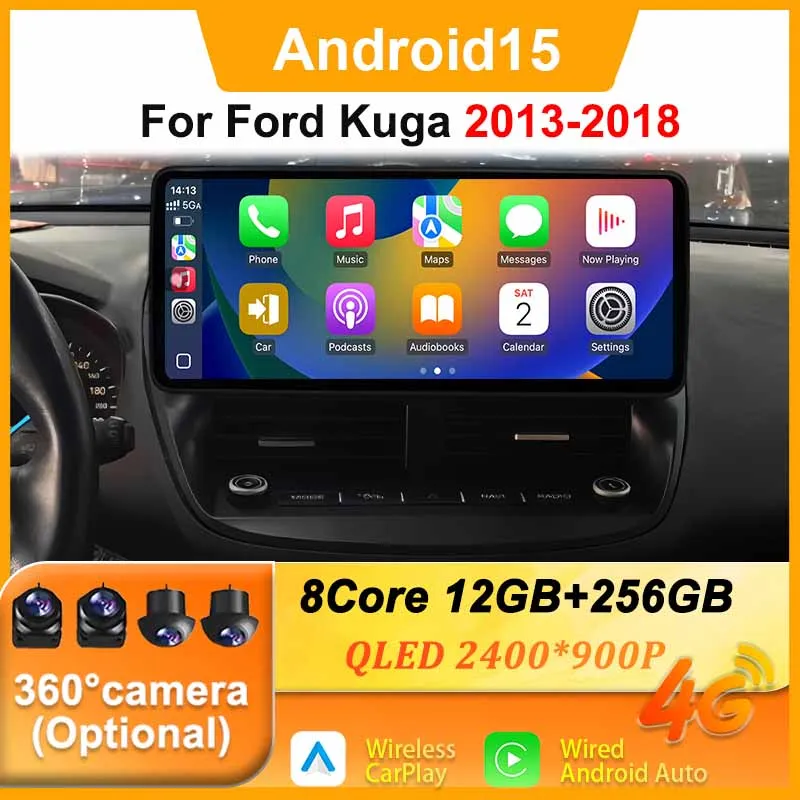 For Ford Kuga 2013-2018 12.3" Android 15 GPS Navigation CarPlay ...
