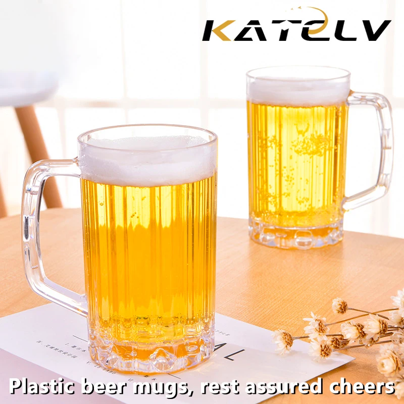 500ML Transparent Beer Mug Acrylic Plastic Unbreakable Milk Coffee ...