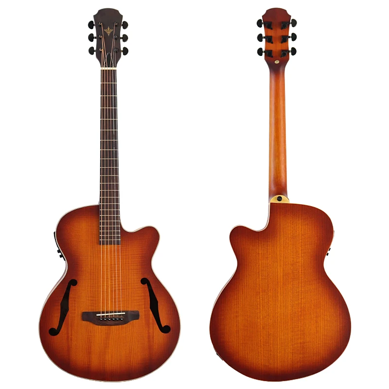 Jazz Acoustic Guitar 6 Strings Double F Hole 40 Inch Flame Maple Top ...