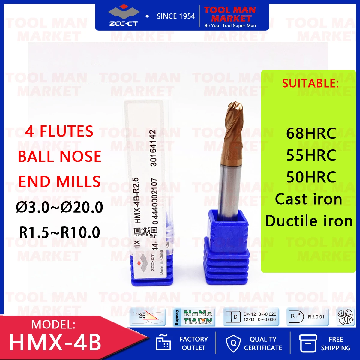 HMX-4B-ZCCCT-4-Flutes-Straight-Shank-Ball-Nose-High-Hardness-End-Mills ...