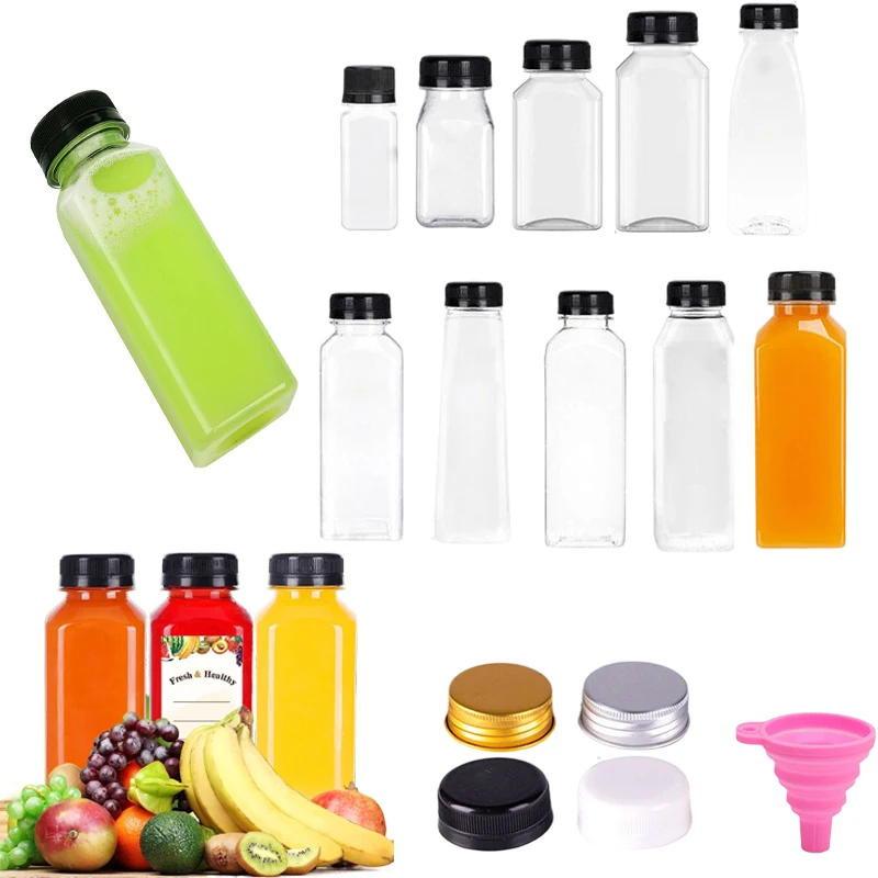 1Pcs-60-500ML-Clear-Empty-Plastic-Juice-Bottles-with-Caps-W-Funnel ...