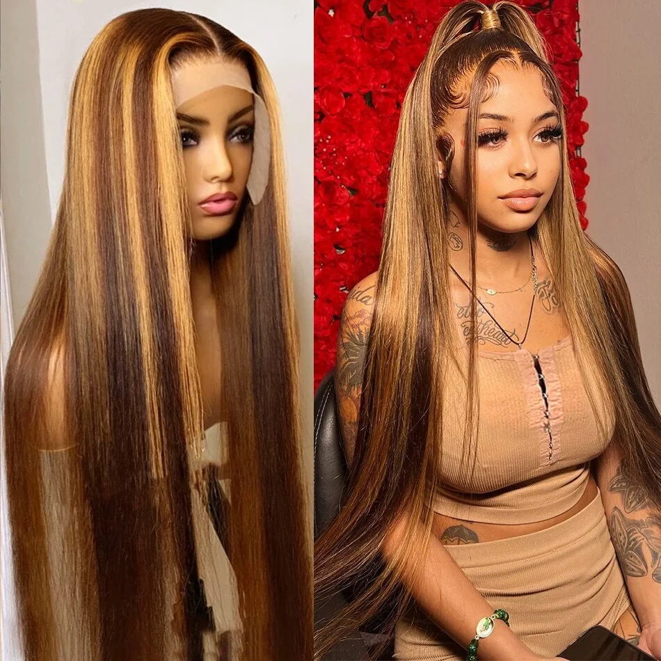 30-32-Inch-Straight-Highlight-Lace-Front-Human-Hair-13x4-Lace-Frontal ...