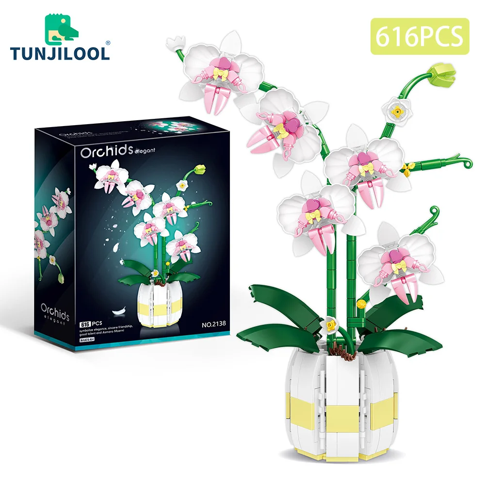 Bouquet-Orchid-Building-Blocks-Flower-Succulents-Potted-Blocks-Romantic ...