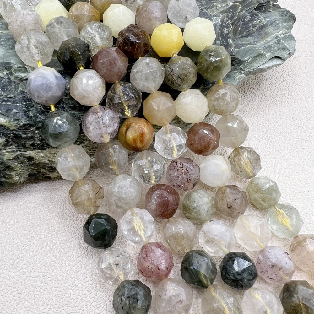 Natural-Rutilado-Quartz-Crystal-Beads-Pedra-Gems-Facetada-Contas-Soltas ...