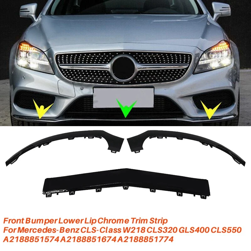 3Pcs-Front-Bumper-Lower-Lip-Chrome-Trim-Strip-For-Benz-CLS-Class-W218 ...