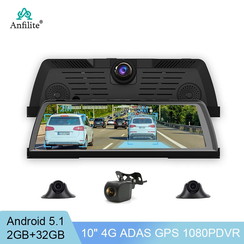 10 "ADAS 360 ° 파노라마 대시보드 와이파이 GPS 네비게이션, 블루투스 자동차 미러 4 카메라 4G 대시 캠 자동차 dvr 블랙 박스 24H 파크 ...