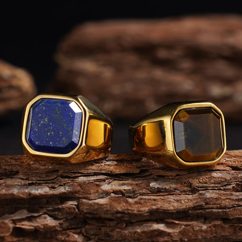 Elegant 316L Stainless Steel Elliptical Rings with Natural Stones ...