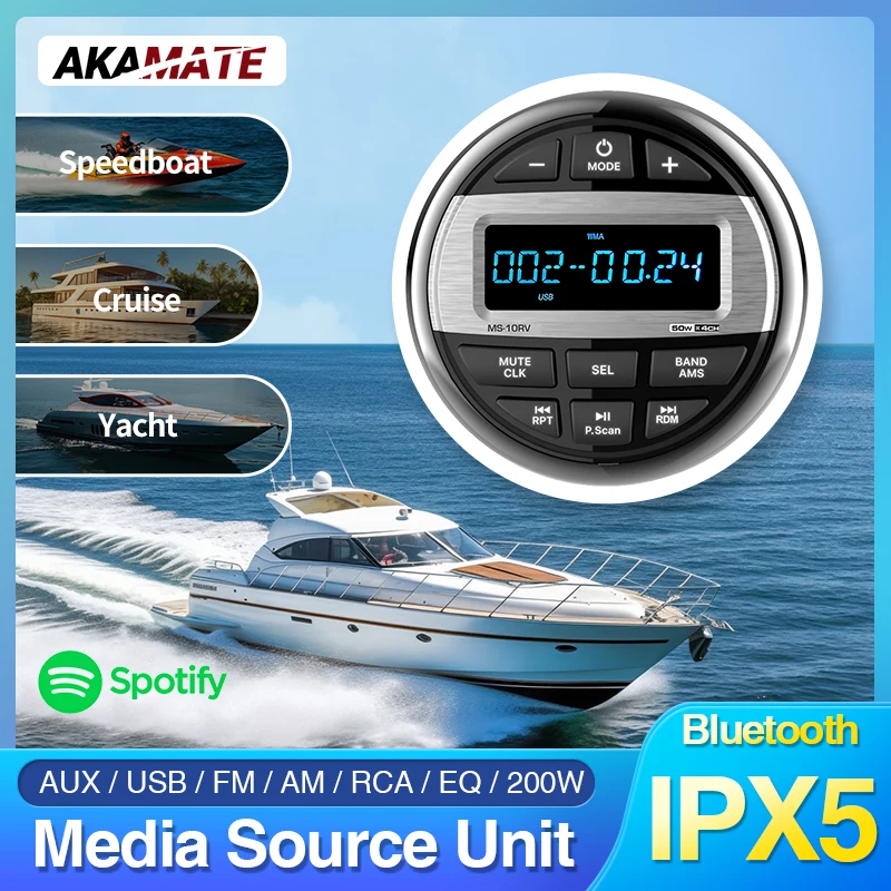 AKAMATE-Boat-Media-MP3-Player-Marine-Stereo-Waterproof-Bluetooth-Audio ...