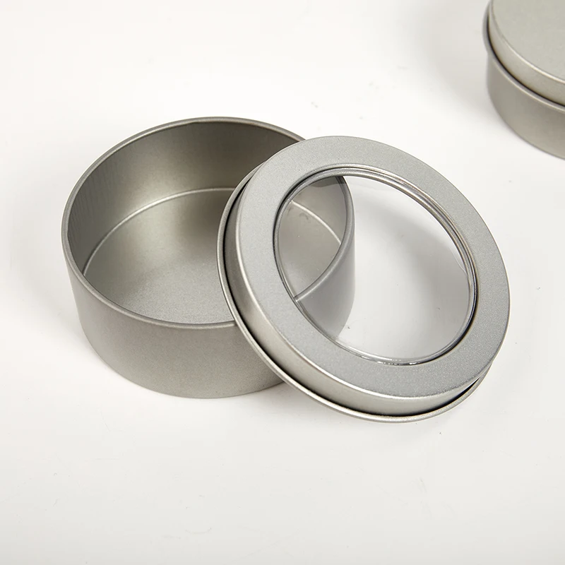 Screw-Top-Round-Storage-Jars-Containers-Aluminum-Tin-Cans-with-Clear ...