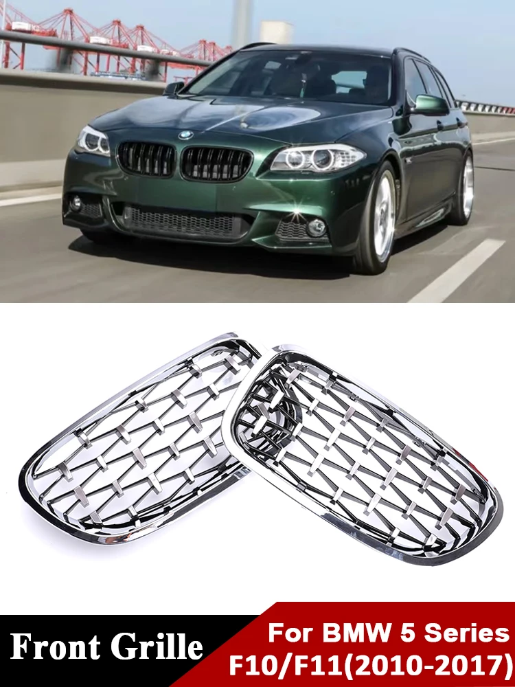 Silver-Chrome-Diamond-Front-Bumper-Kidney-Grille-For-BMW-5-Series-F10 ...