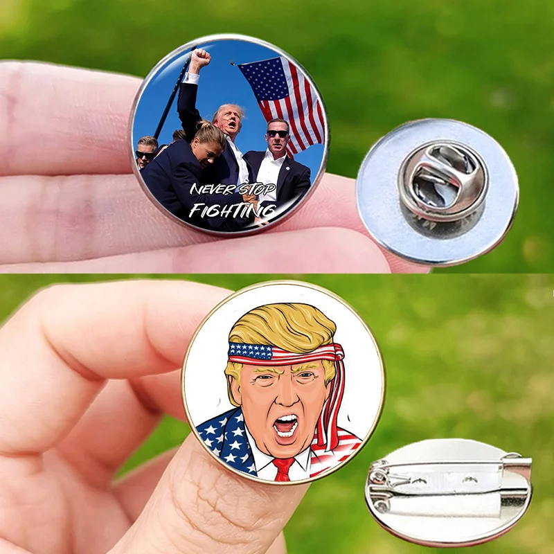 New-2024-Trump-Badge-Pin-Never-Stop-Fighting-Glass-Cabochon-America ...