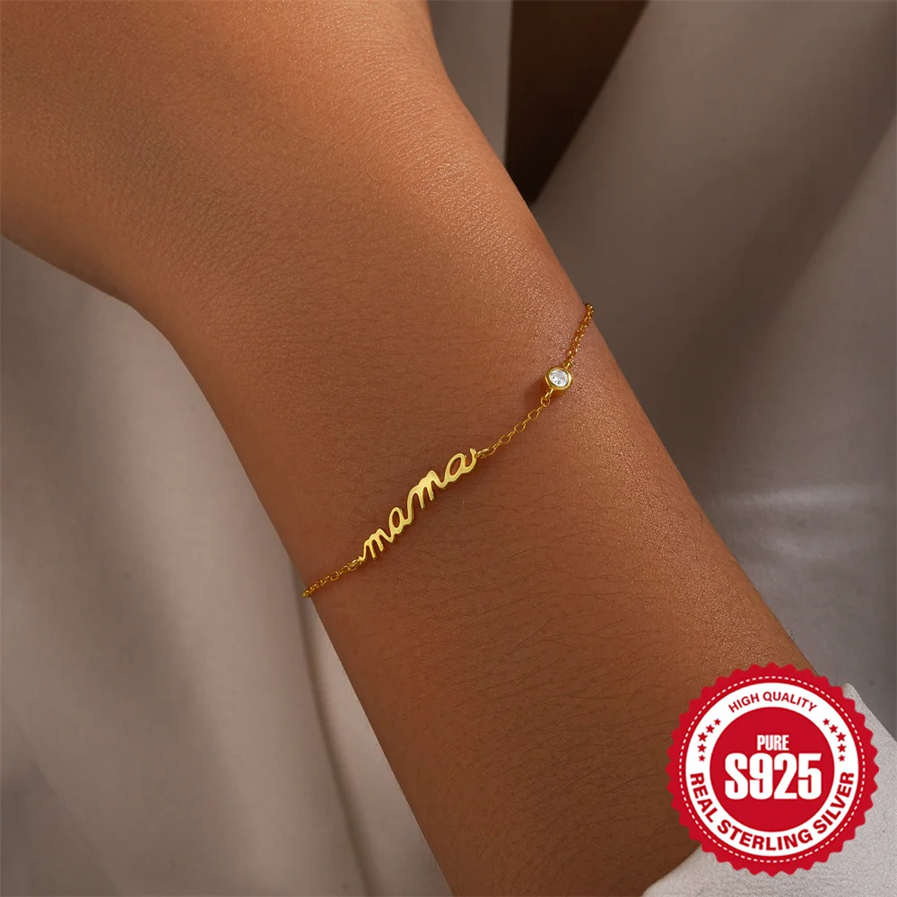 925-Sterling-Silver-English-Letter-MAMA-Shape-Zircon-Bracelet-Mother-s ...