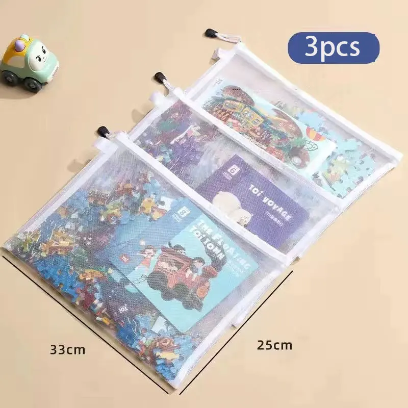 3pcs A4A5A6 Mesh Zipper Pouch Student transparent Zip File Bag Makeup ...