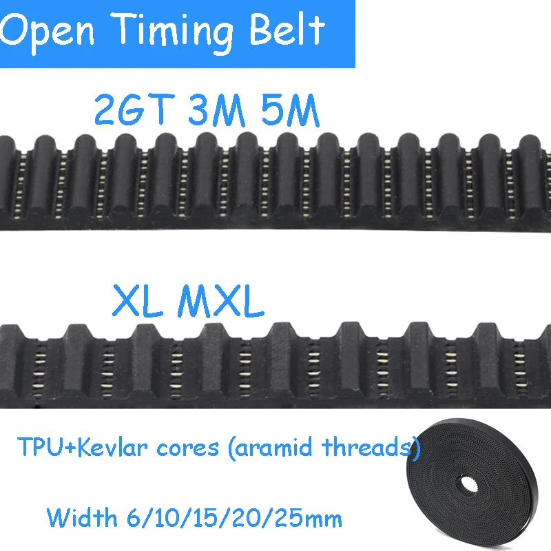 케블라 코어 TPU 기계 모터 벨트, 오픈 타이밍 벨트, 블랙 폴리우레탄, 2GT 3M 5M XL MXL 너비, 6mm ...