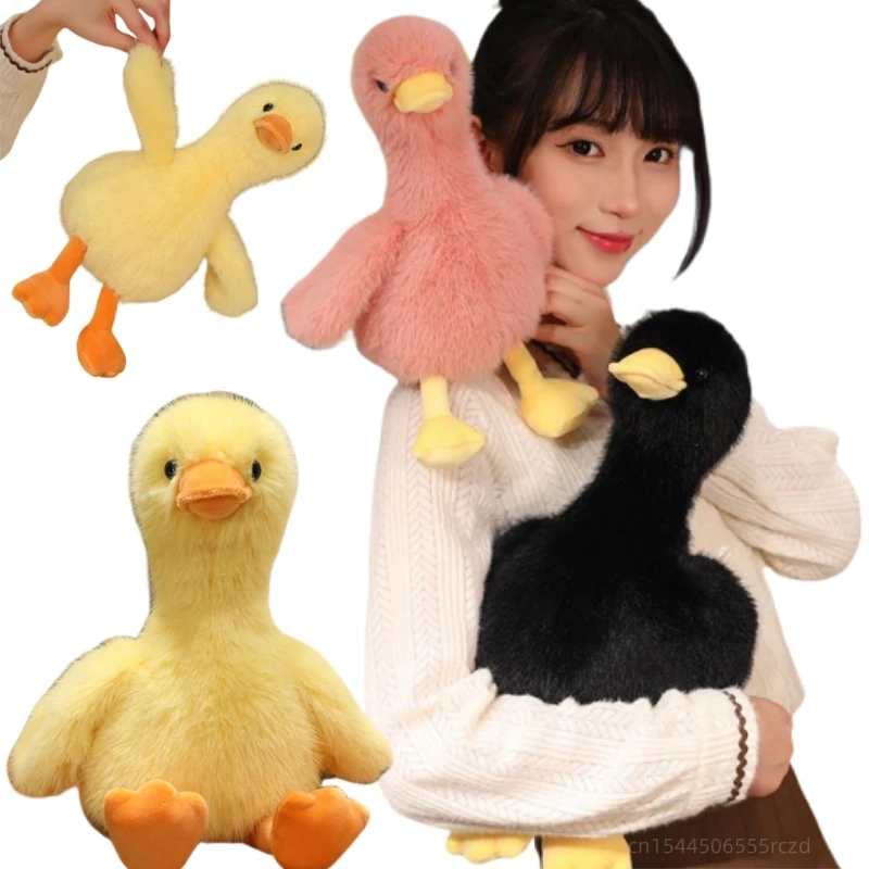 Simulation-Cute-Long-Hair-Yellow-Duck-Plush-Toy-White-Pink-Black-Duck ...
