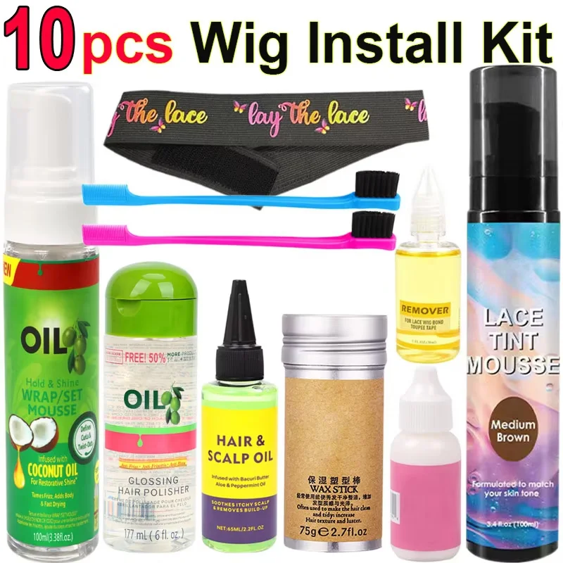 10Pcs Wig Wear Kit For Lace Front Wigs, Hair Mousse Lace Tint Spray ...