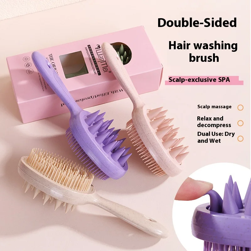 Double Sided Scalp Massage Brush Long Handle Hair Cleaning Comb with ...