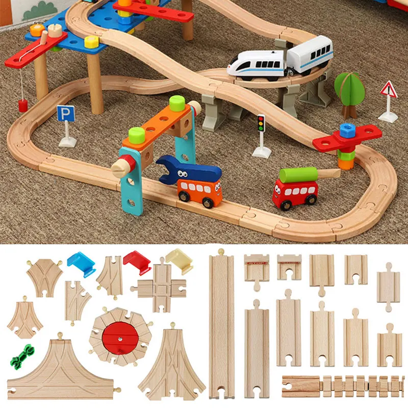 NEW-Wooden-Train-Track-Railway-Toys-Bridge-Multi-Race-Assembly-Railway ...