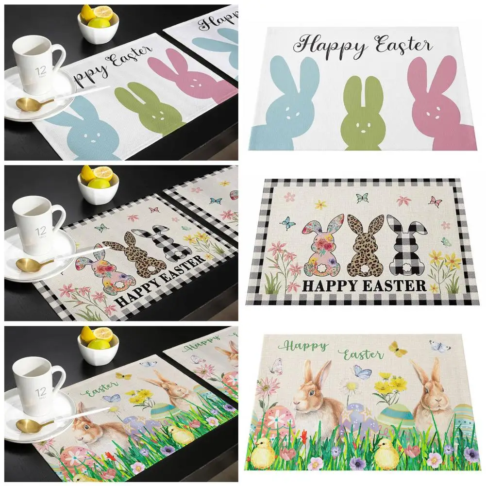 6Pcs-Non-slip-Heat-resistant-Rectangle-Household-Placemat-Easter-Rabbit ...