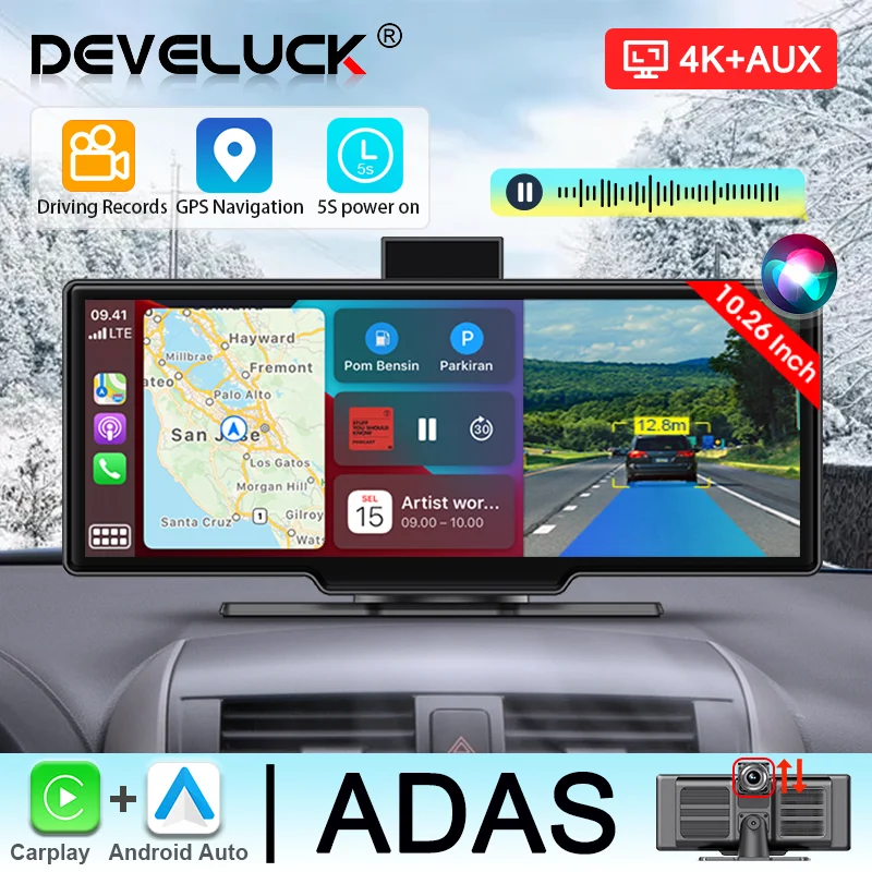 4K-ADAS-Dash-Cam-10-26-Wireless-CarPlay-Android-Auto-Video-Recorder-GPS ...