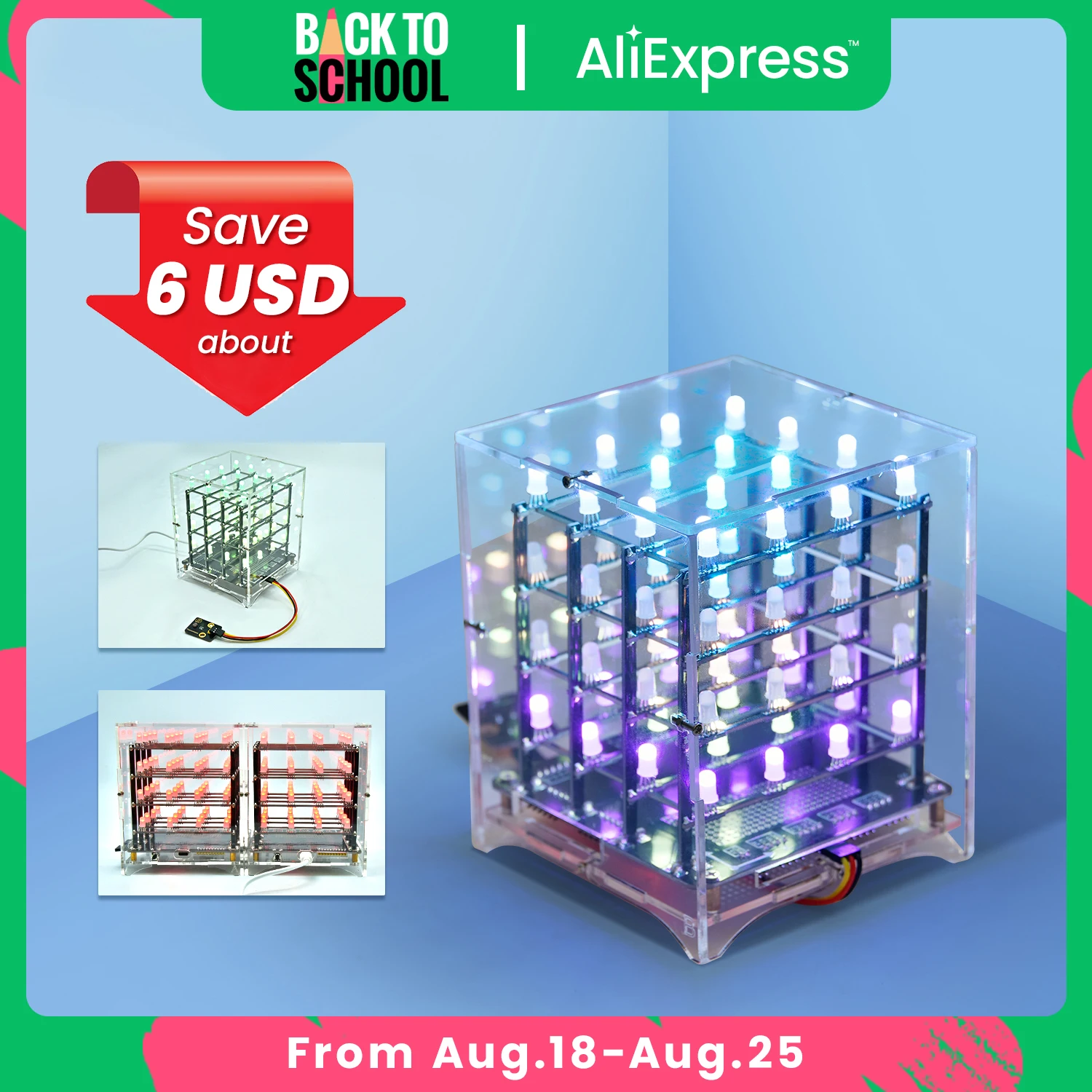 Keyestudio-4x4x4-DIY-RGB-LED-Cube-Electronic-Kit-For-Arduino-Leonardo ...