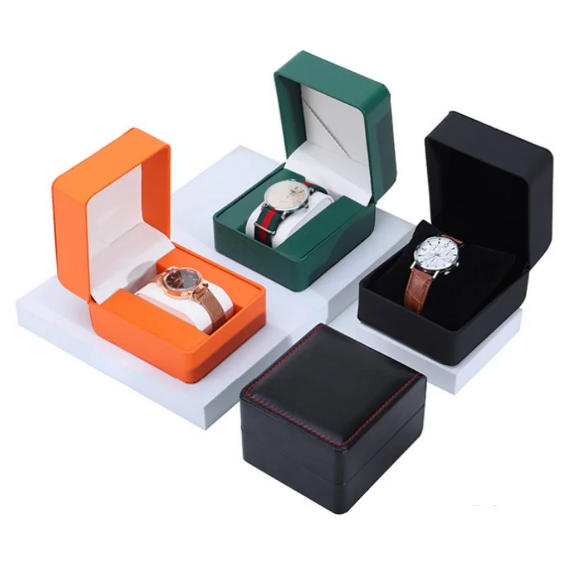 Black PU Leather Single Watch Box With Pillow Clamshell Display Case ...