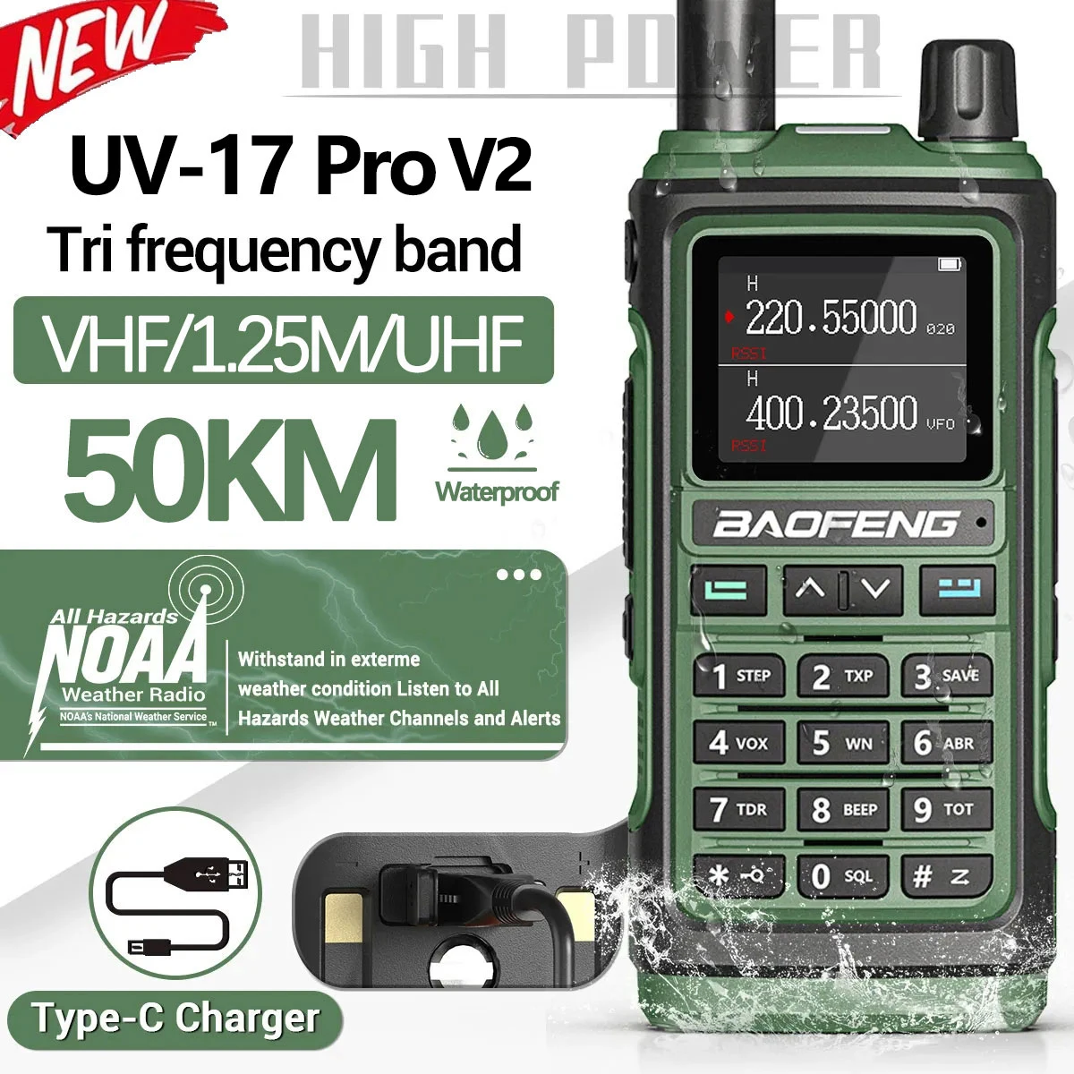Baofeng UV-17 Pro V2 Tri Band Walkie Talkie Wireless Copy Frequency Waterproof Powerful Long ...