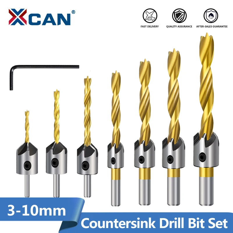 Xcan 3-10mm Titanium Coating Countersink Drill Bit Set With Hex Key ...