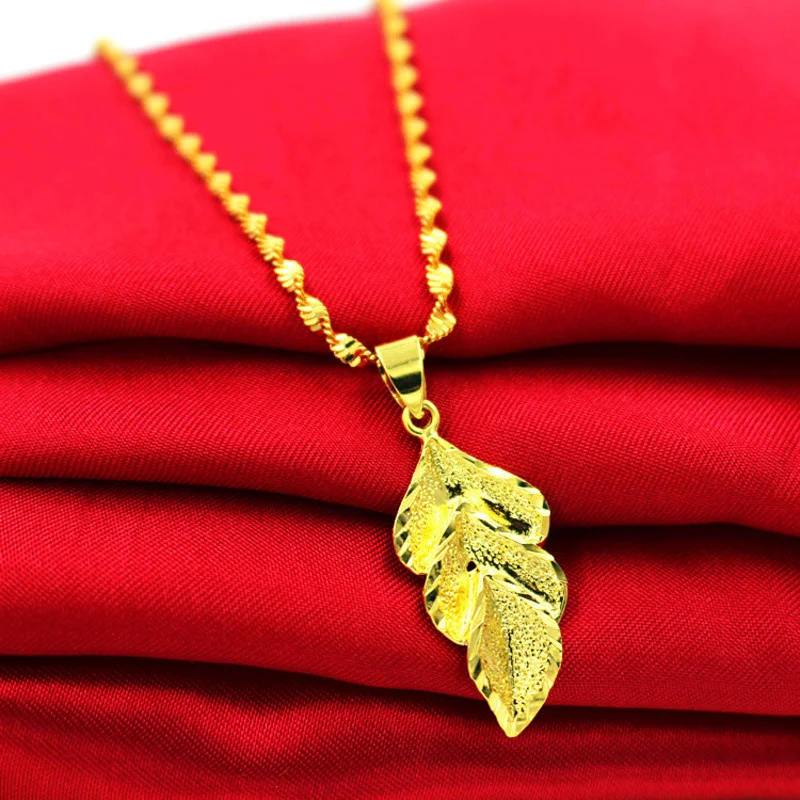 New-Gold-Leaf-100-14K-Gold-Chain-Euro-Plated-Pure-24k-Gold-Necklace ...