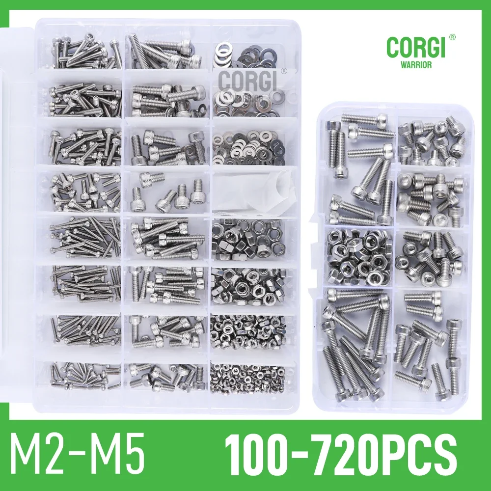 100 to 720 Hex Socket Head Cap Screws Assortment Kit M2 M2.5 M3 M4 M5 ...