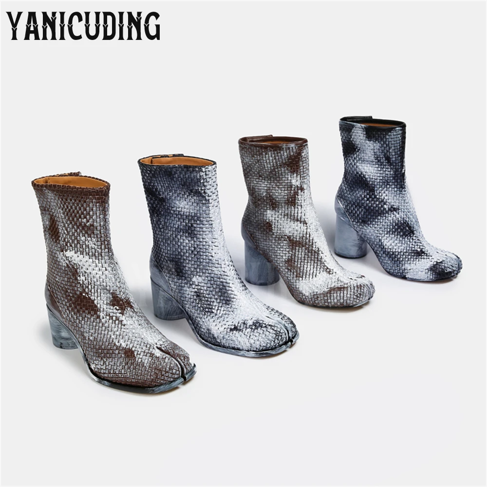 Distressed-Crocodile-Leather-Tabi-Booties-Faux-Special-Leather-Split ...