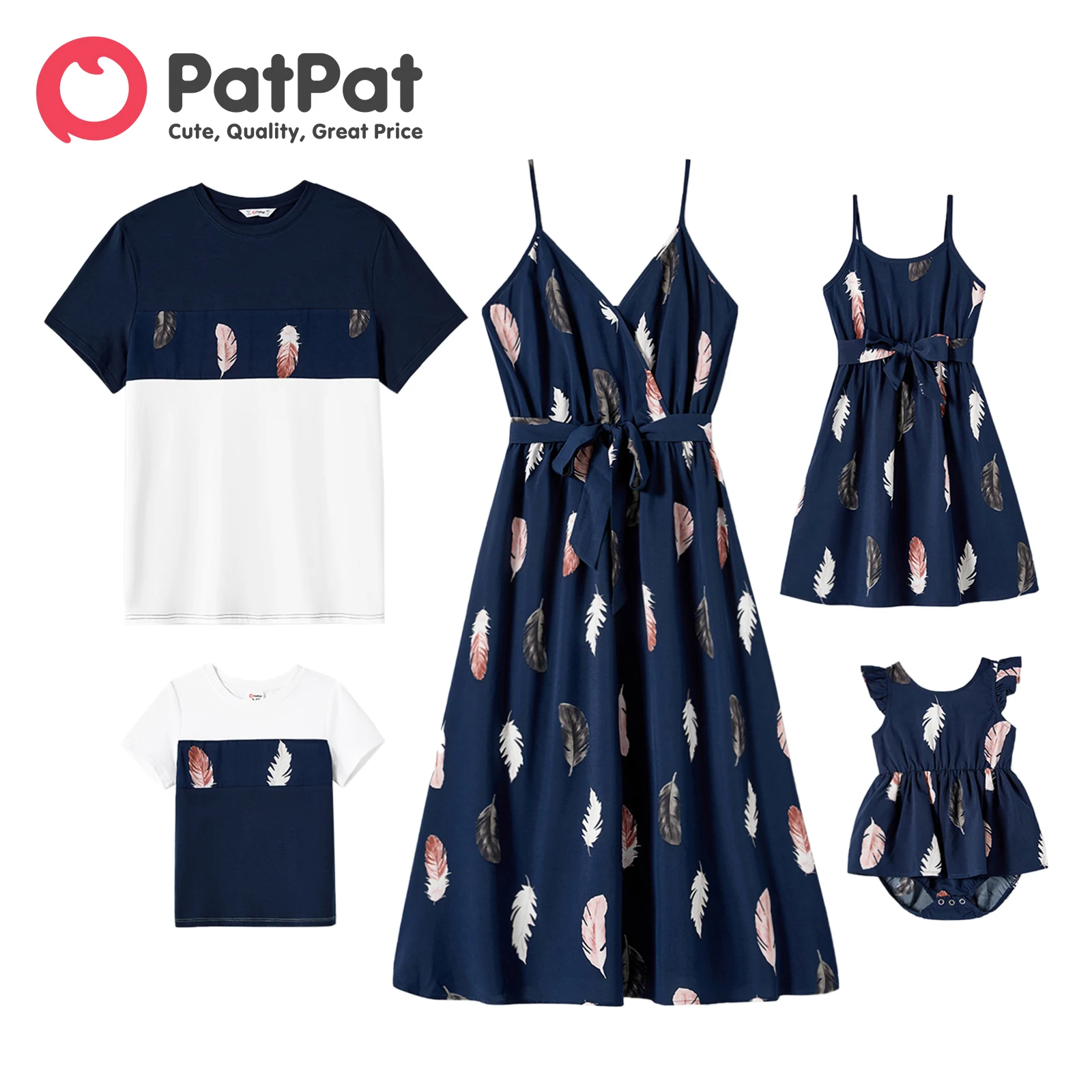 PatPat-Family-Matching-Outfits-Allover-Feather-Print-Belted-Cami ...