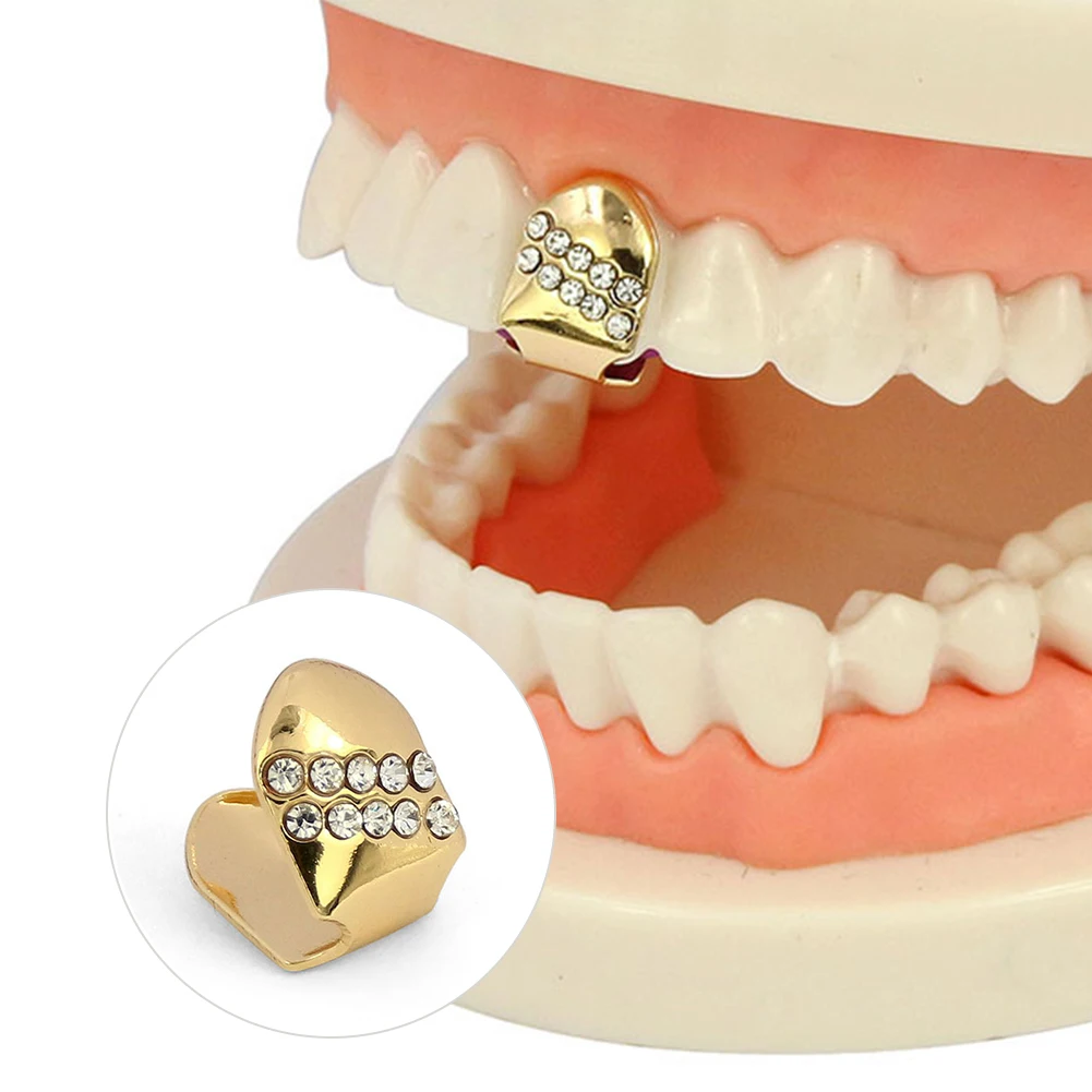 Hip-Hop-Iced-Out-Cz-Enkele-Tand-Grillz-Voor-Mannen-Cap-Top-Bottom ...